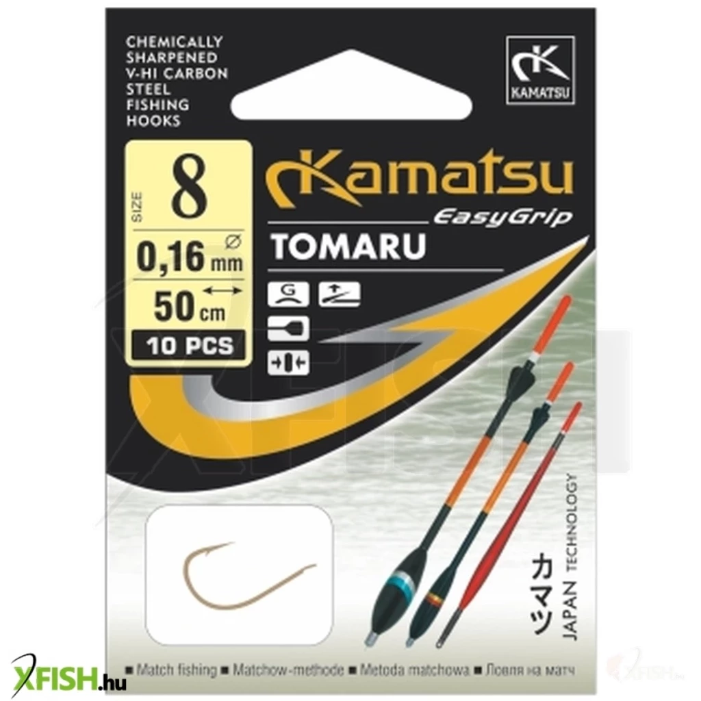 Kamatsu Waggler Tomaru Előkötött Pontyozó Horog Lapkás Arany